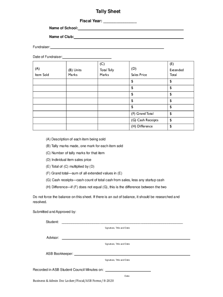Fillable Online Club Tally Sheet - San Juan Unified School District Fax ...
