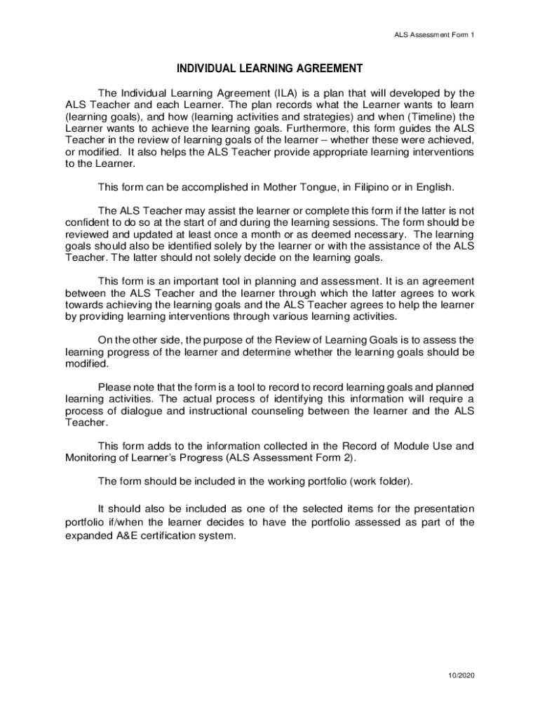 Fillable Online ALS Assessment Form 1 - ILA Description.pdf - Course ...
