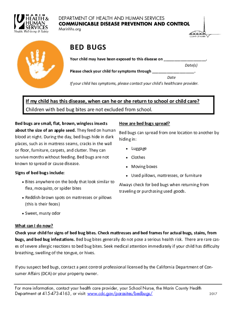 Fillable Online BED BUGS - Marin Health and Human Services Fax Email ...