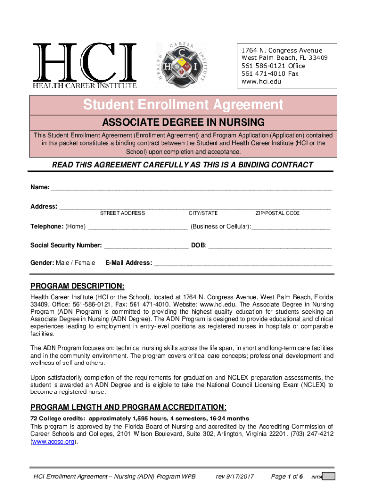 Fillable Online Associate Degree In Nursing Hci College Fax Email