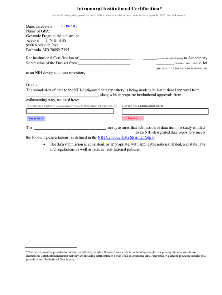 Fillable Online Intramural Institutional Certification* Fax Email Print ...