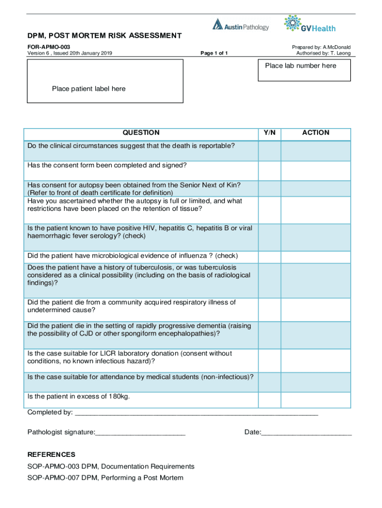 Fillable Online Limited post-mortem examination. An alternative and ...
