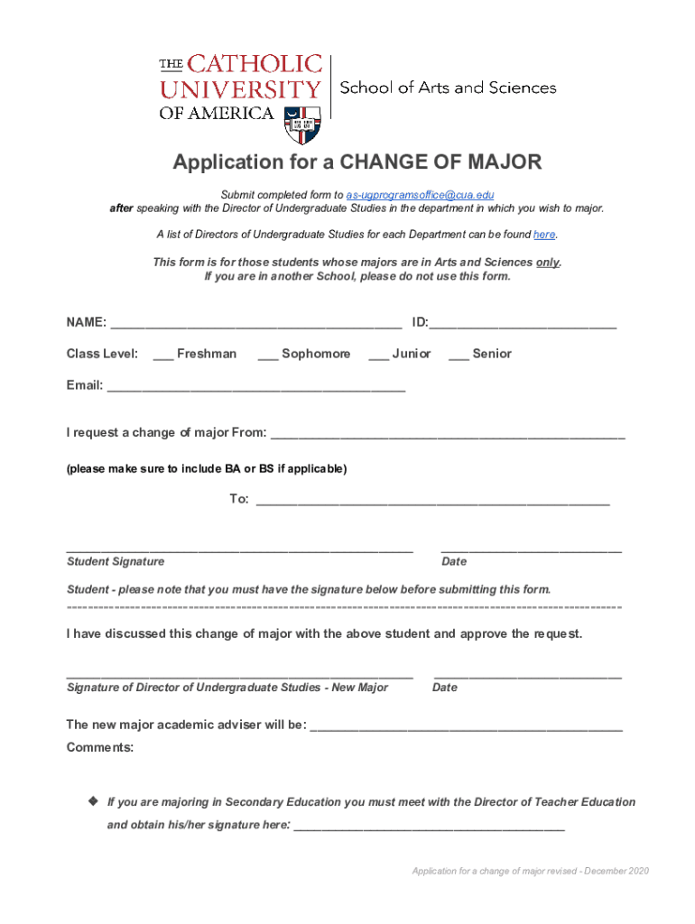 Fillable Online Application for a CHANGE OF MAJOR Fax Email Print ...