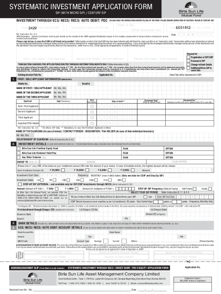 Fillable Online Fillable Online Systematic investment application form ...