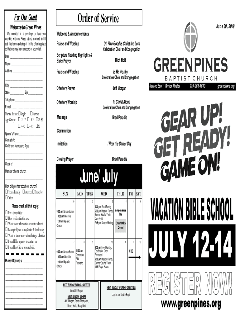 Fillable Online Order of Service - Green Pines Baptist Church Fax Email ...