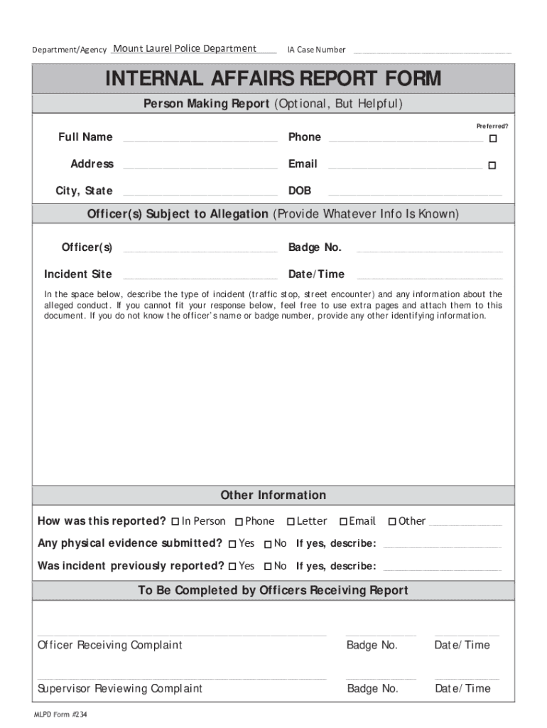 Fillable Online Internal Affairs Division - Houston Police Department ...