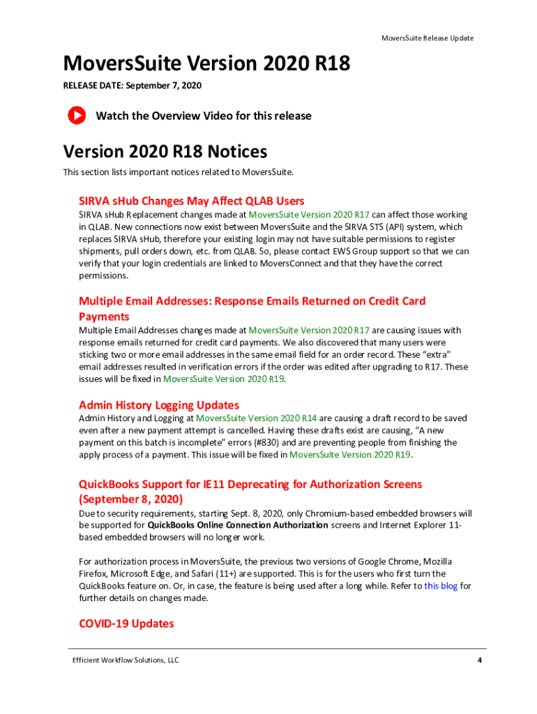 Fillable Online Release Highlights - MoversSuite by EWS Fax Email Print ...