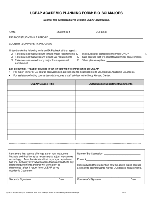 Fillable Online studyabroad uci Uceap academic planning form: bio sci majors - UCI Study ... Fax ...