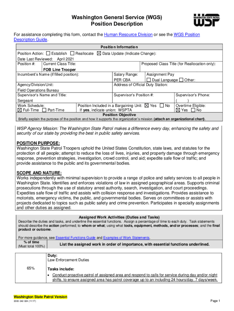 Fillable Online Position Description - Washington General Service (WGS ...