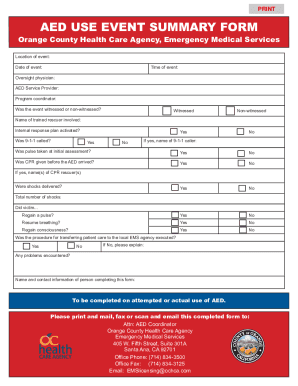 Fillable Online AED Use Event Summary Form. AED Use Event Summary Form ...