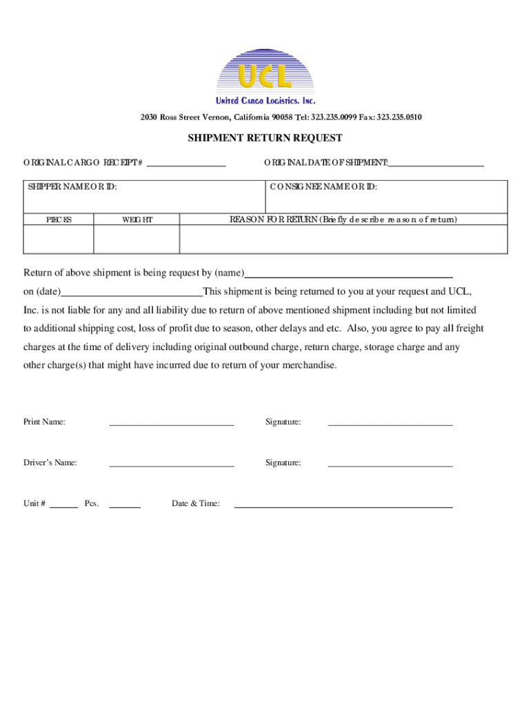 Fillable Online shipment return request form Fax Email Print - pdfFiller