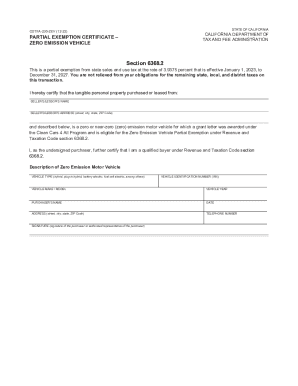 Fillable Online CDTFA-230-ZEV Partial Exemption Certificate-Zero ...