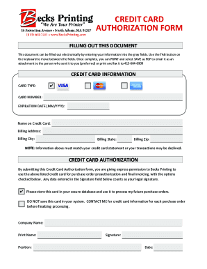Fillable Online CREDIT CARD AUTHORIZATION FORM - Becks Printing Fax Email Print - pdfFiller