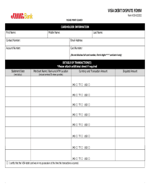 Fillable Online Visa Debit Dispute Form 022281 Fax Email Print - pdfFiller