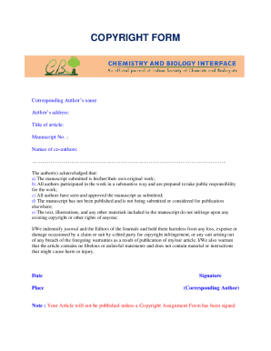 Fillable Online COPYRIGHT FORM Fax Email Print - pdfFiller
