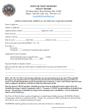 Fillable Online application for approval of one-day liquor license Fax ...