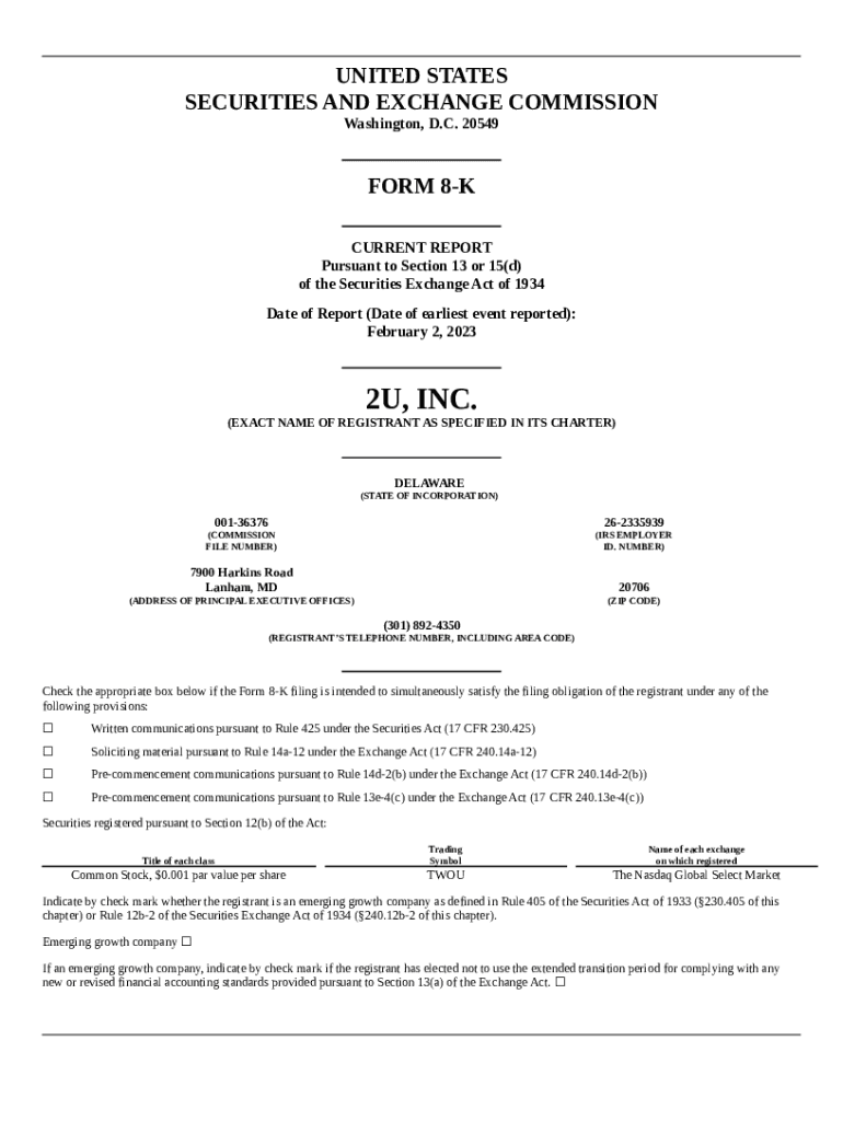 2U, INC Doc Template | pdfFiller