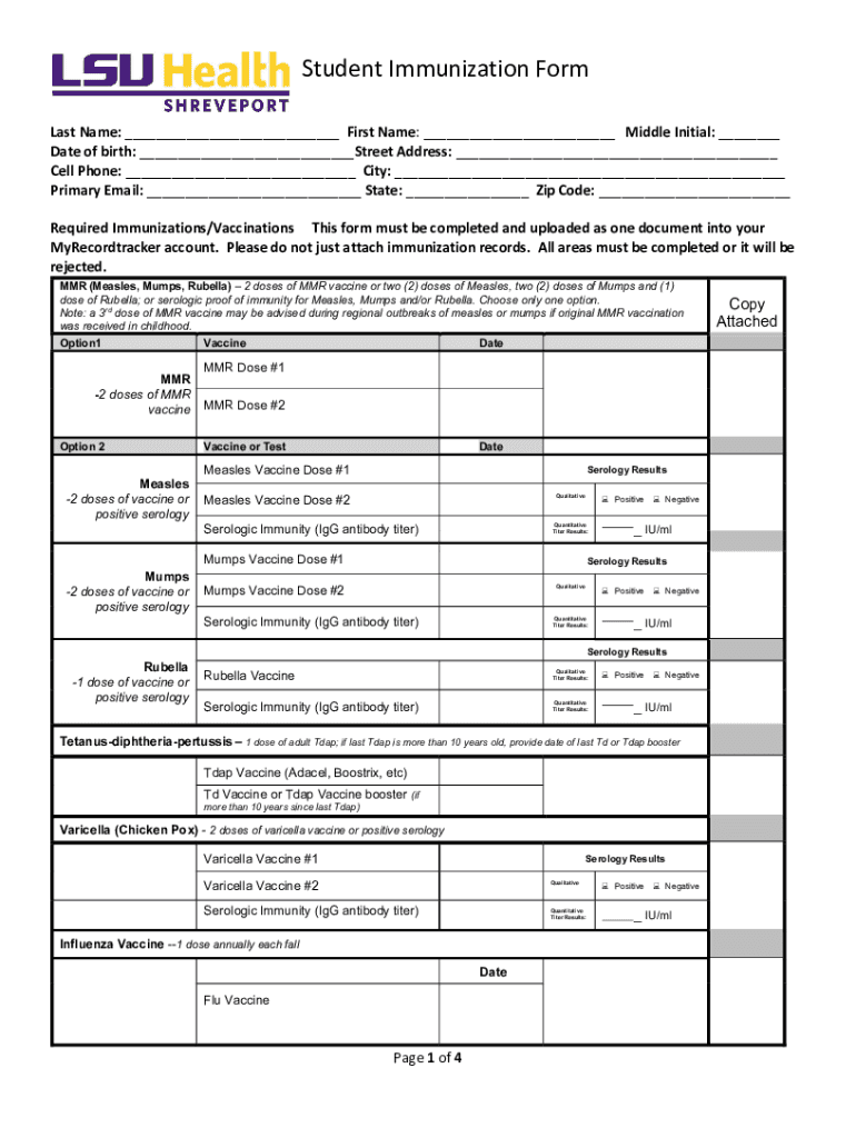 Fillable Online Immunization form instructions - Feinberg School of Medicine Fax Email Print ...