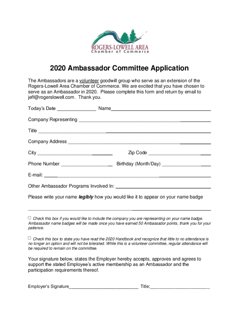 Fillable Online Winnipeg Chamber Ambassador Form Fax Email Print ...