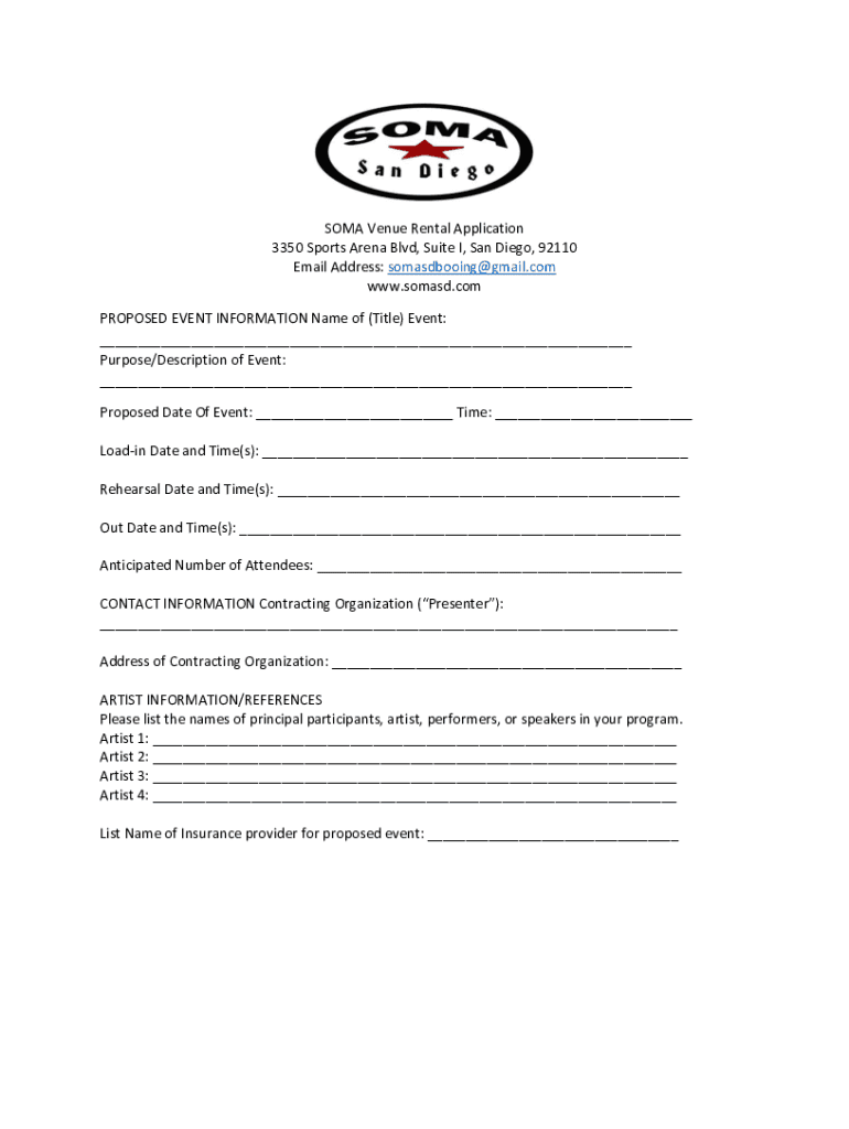 Fillable Online Venue Rental Application 3350 Sports Arena Blvd, Suite I ... Fax Email Print ...