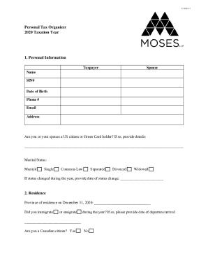 Fillable Online Personal Tax Organizer 2020 Taxation Year 1 ...