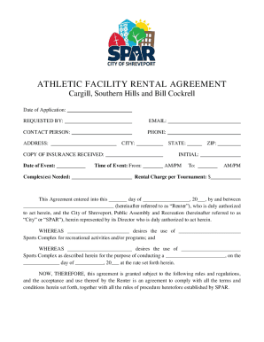 Fillable Online ATHLETIC FACILITY RENTAL AGREEMENT - Shreveport Fax ...