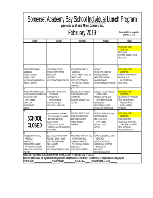 Fillable Online Food Menu - Somerset Academy Key Middle/High School Fax ...