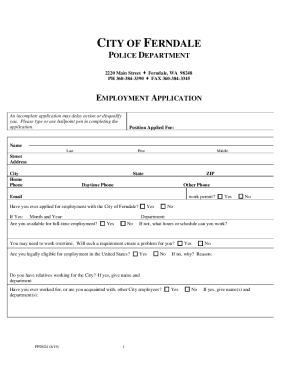 Fillable Online Ferndale Police Department - Police Officer Fax Email ...