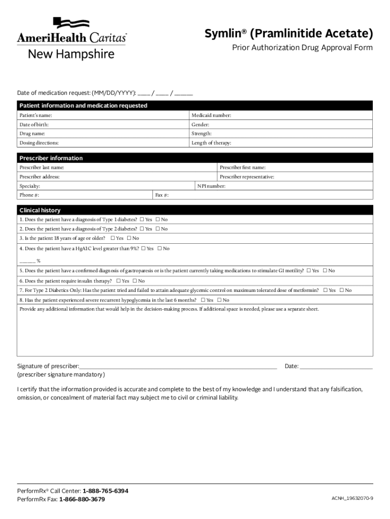 Fillable Online (Pramlinitide Acetate) Prior Authorization Form - Providers - AmeriHealth ...