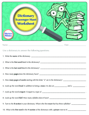 Fillable Online Dictionary Scavenger Hunt Worksheet - Enchanted ...