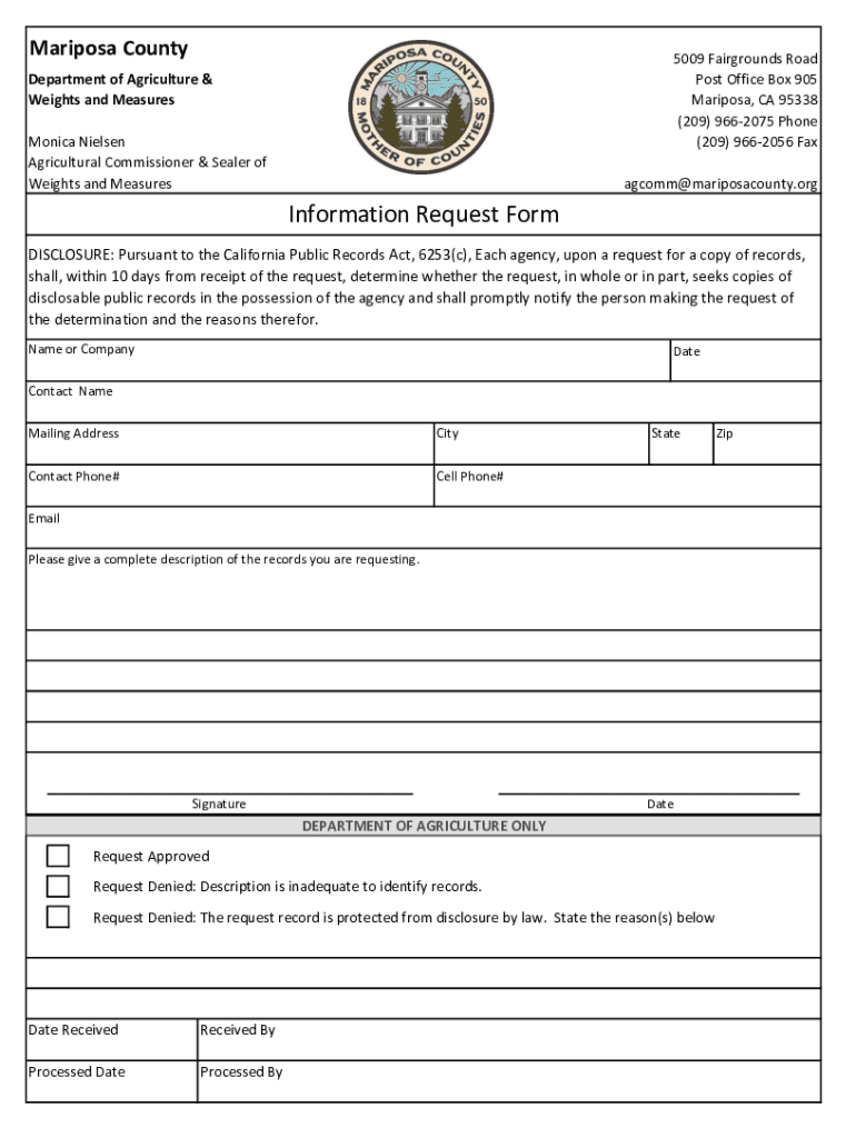 Fillable Online Information Request Form - Mariposa County Fax Email Print - pdfFiller