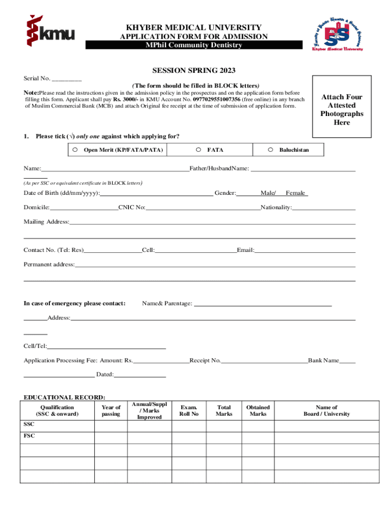 Fillable Online Admission Form of MPhil Community Dentistry Fax Email Print - pdfFiller