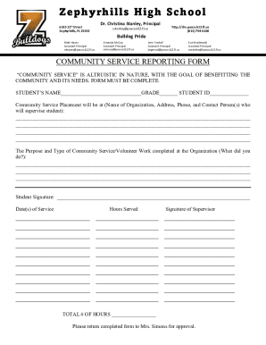 Fillable Online zhs pasco k12 fl Community Service Form - Zephyrhills ...