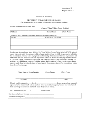 Fillable Online Affidavit of Residency - Statement of Parent(s ...