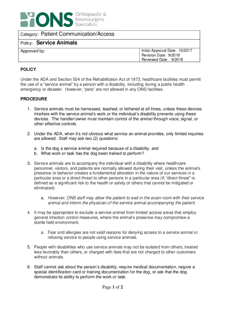 Fillable Online Patient Communication/Access Policy: Service Animals Fax Email Print - pdfFiller