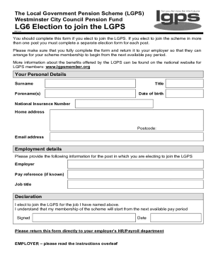 Fillable Online Election to Join the Local Government Pension Scheme ...