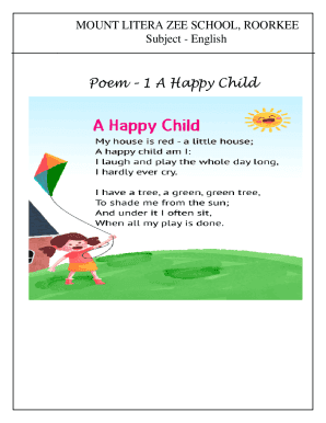 Fillable Online A Happy Child Poem for Class 1 in English - Byju's Fax ...