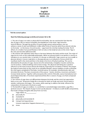 Fillable Online Grade-9 English Worksheet 2020 - 21 Fax Email Print ...