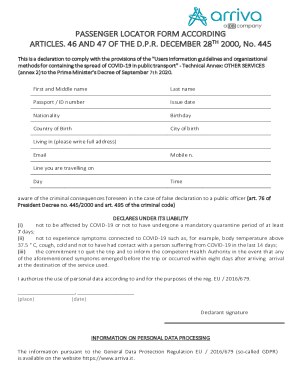 Fillable Online New formal statement to the purpose of entry in Italy ...