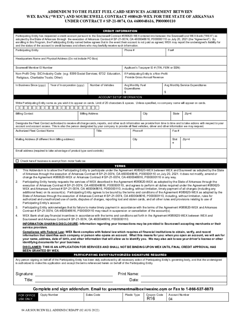 Fillable Online addendum to the fleet fuel card services agreement ...