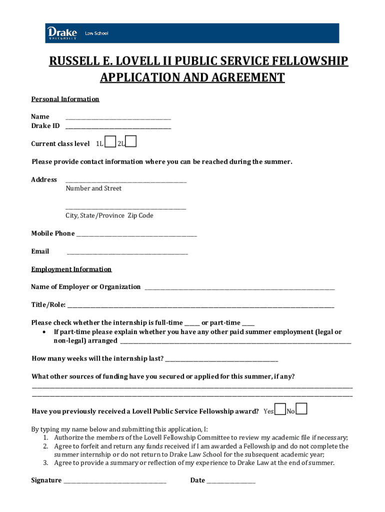 Fillable Online RUSSELL E. LOVELL II PUBLIC SERVICE FELLOWSHIP Fax ...