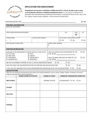 Fillable Online Application for Safety Sensitive Positions PDF - Abilene, TX Fax Email Print ...