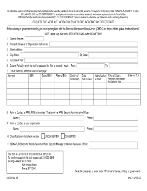 Fillable Online RRS FORM 31 Rev.21APR2021 REQUEST FOR VISIT ... Fax Email Print - pdfFiller