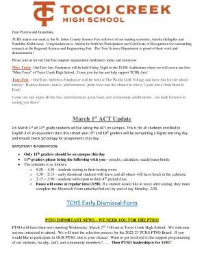 Fillable Online TCHS Early Dismissal Form - Tocoi Creek High School Fax ...