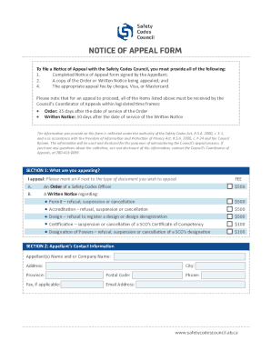 Fillable Online NOTICE OF APPEAL FORM - Safety Codes Council Fax Email ...