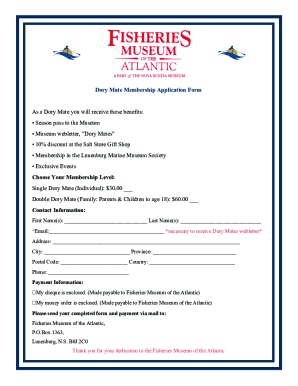 Fillable Online fisheriesmuseum novascotia Dory Mate Membership ...