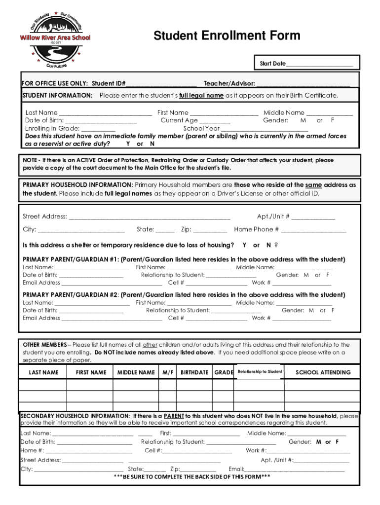 Fillable Online Student Enrollment/Withdrawal Form - School District of ...
