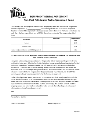 Fillable Online EQUIPMENT RENTAL AGREEMENT Non-Post Falls Junior ...