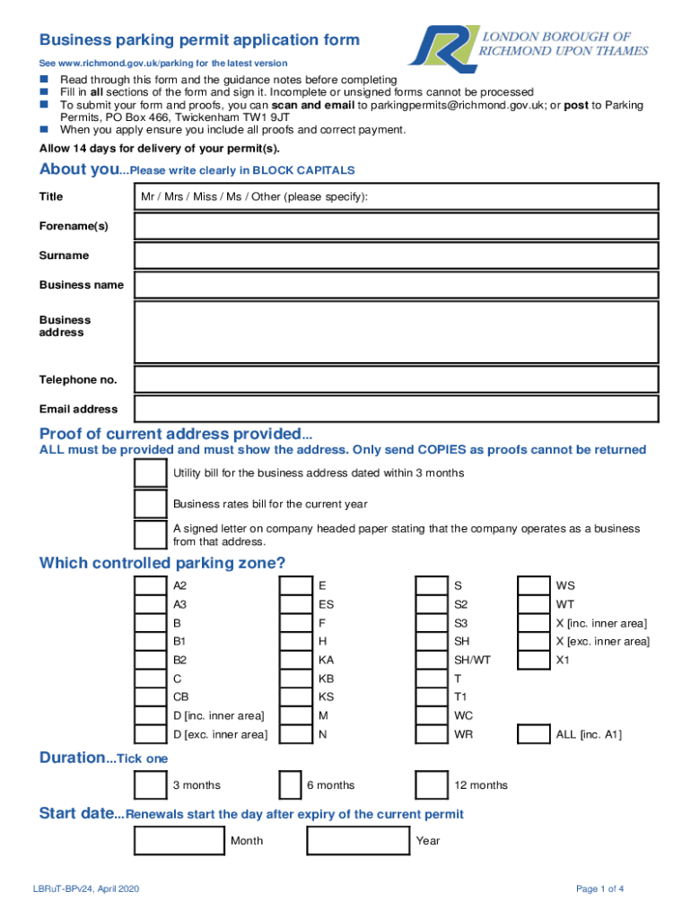 Fillable Online Trader pay as you go parking permit application form Fax Email Print - pdfFiller