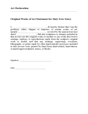 Fillable Online Original Works of Art Statement for Duty Free Entry ...